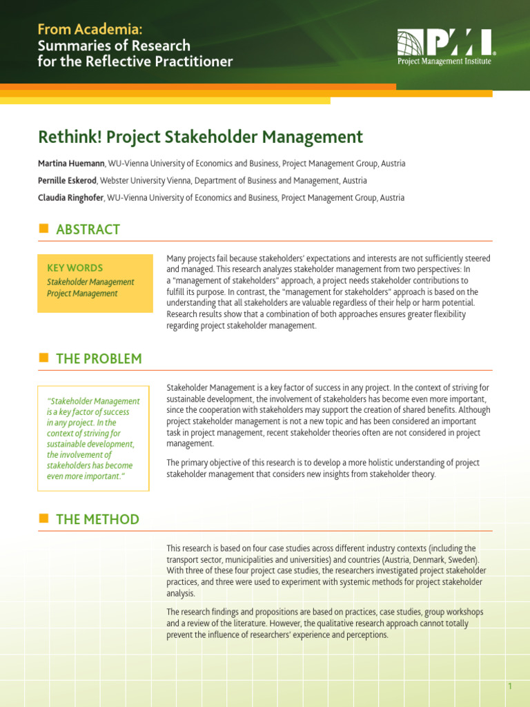 Huemann Rethink Project Stakeholder Management | PDF | Project Management | Knowledge