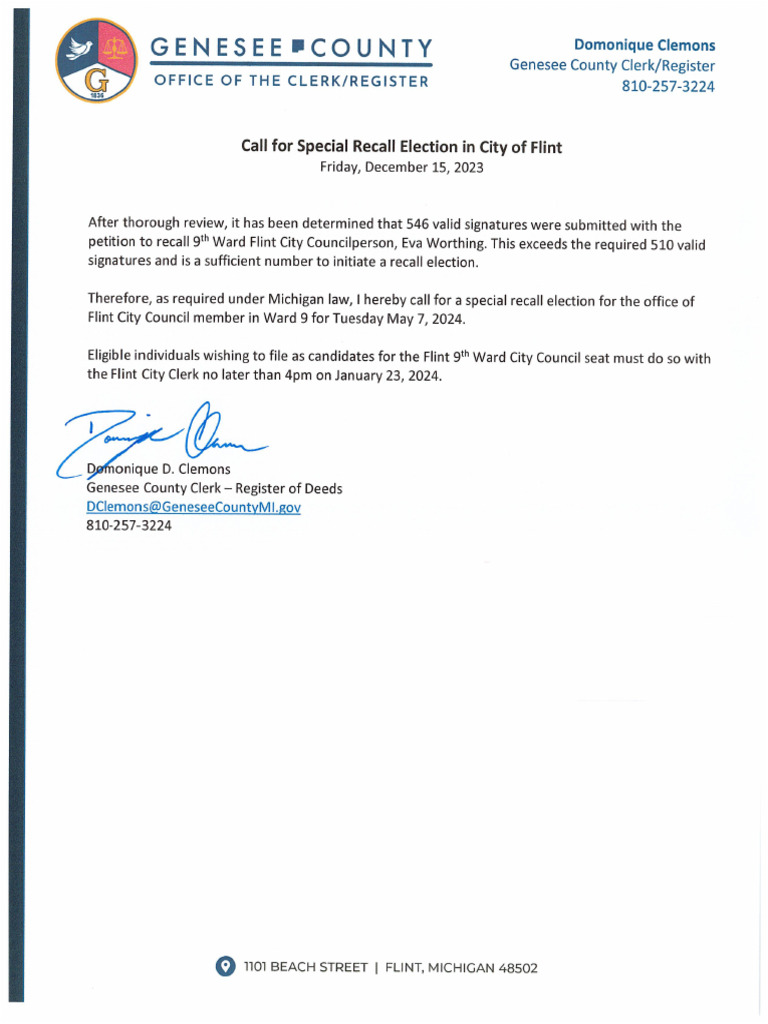 Notice of Recall Election - Genesee County Clerk | PDF