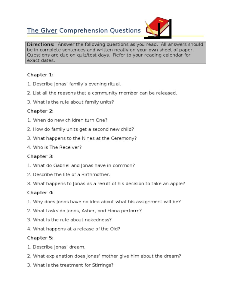 The Giver Comprehension Questions | PDF | The Giver | Cognitive Science
