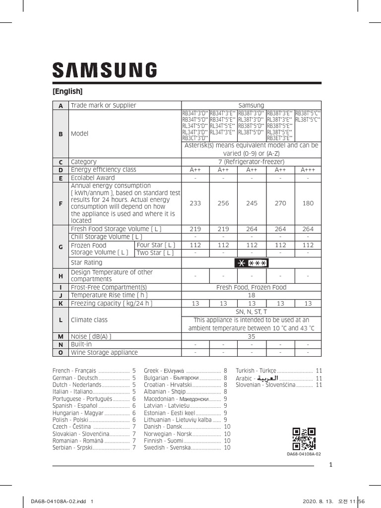 Common Energylabel Rb38t600dsa Ef Productfiche | PDF | Refrigerator ...