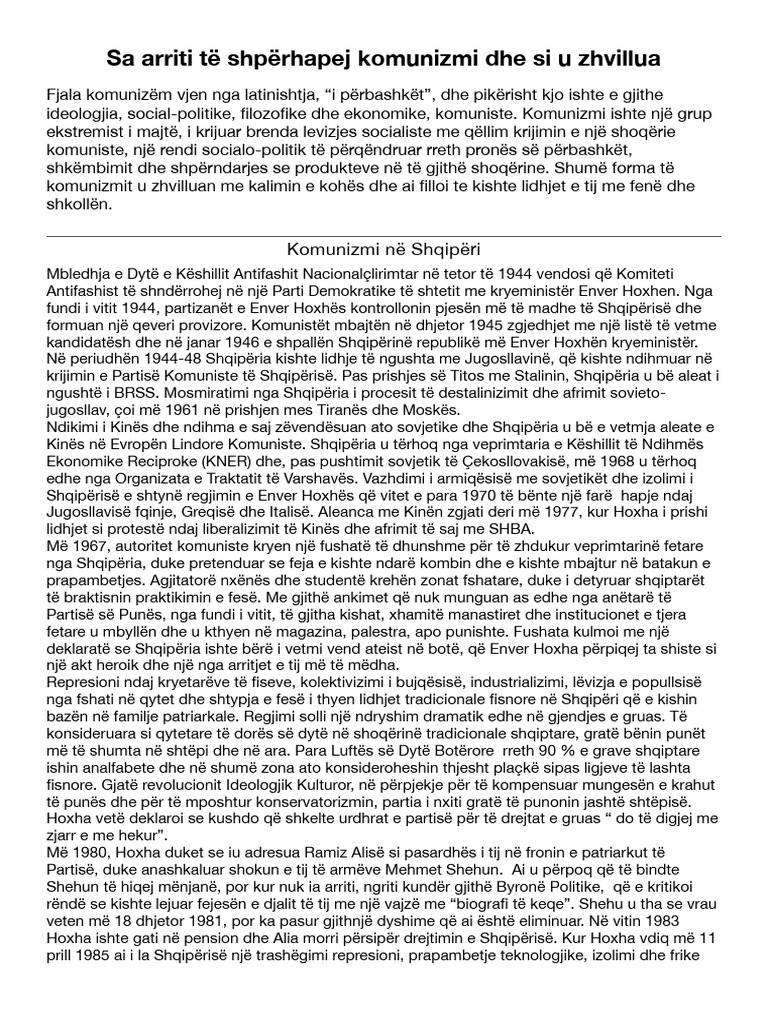 Perhapja e Komunizmit Ne Shqiperi | PDF