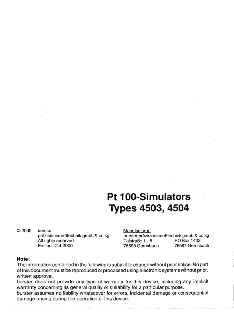 Burster_Pt_100_Simulators_Types_4503_4504 | PDF | Calibration ...