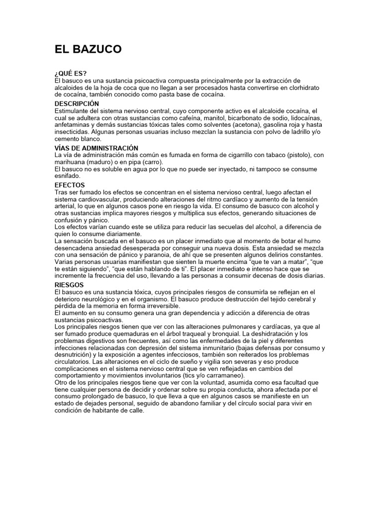El Bazuco | PDF | Cocaína | Especialidades Medicas