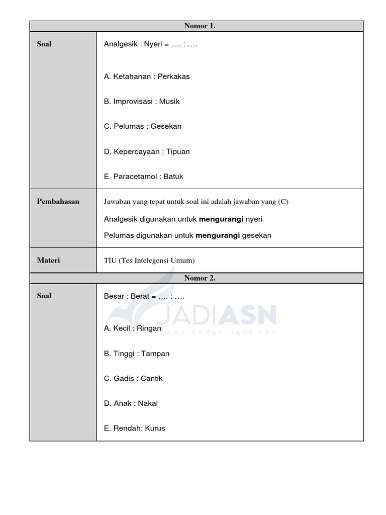 Nomor 1. Soal: Jawaban Yang Tepat Untuk Soal Ini Adalah Jawaban Yang (C) | PDF