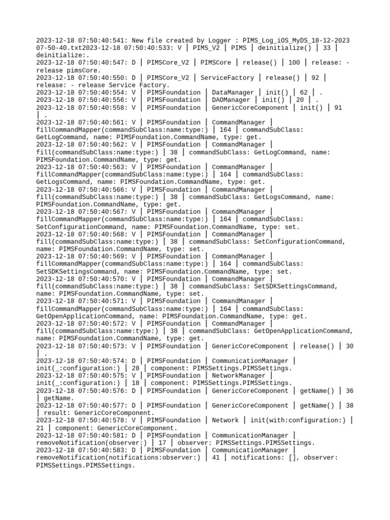 PIMS - Log - iOS - MyDS - 18-12-2023 07-50-40 | PDF | Parameter ... PIMS - Log - iOS - MyDS - 18-12-2023 07-50-40 | PDF | Parameter ...