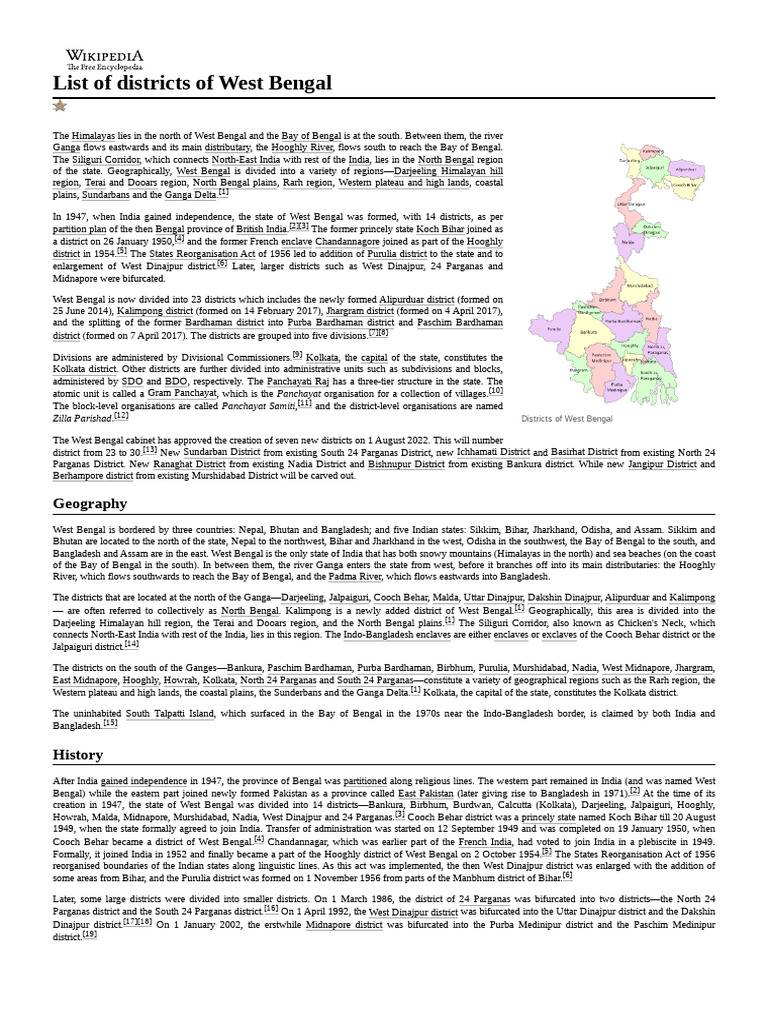 List of Districts of West Bengal | PDF | Government Of India