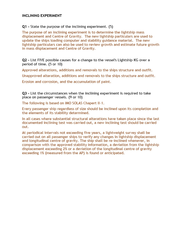 Inclining Experiment | PDF | Ships | Watercraft
