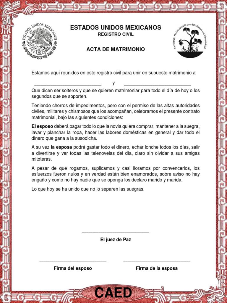 Actas de Matrimonio para Kermes | PDF | Matrimonio | Divorcio