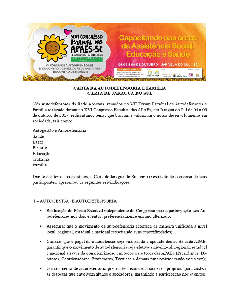 Carta Autodefensoria e Familia Atualizada | PDF | Desenvolvimento ...