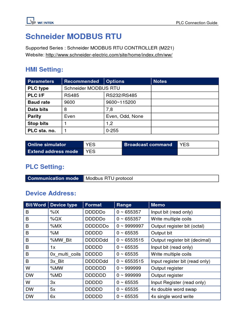 Schneider MODBUS RTU | PDF | Programmable Logic Controller | Manufactured Goods