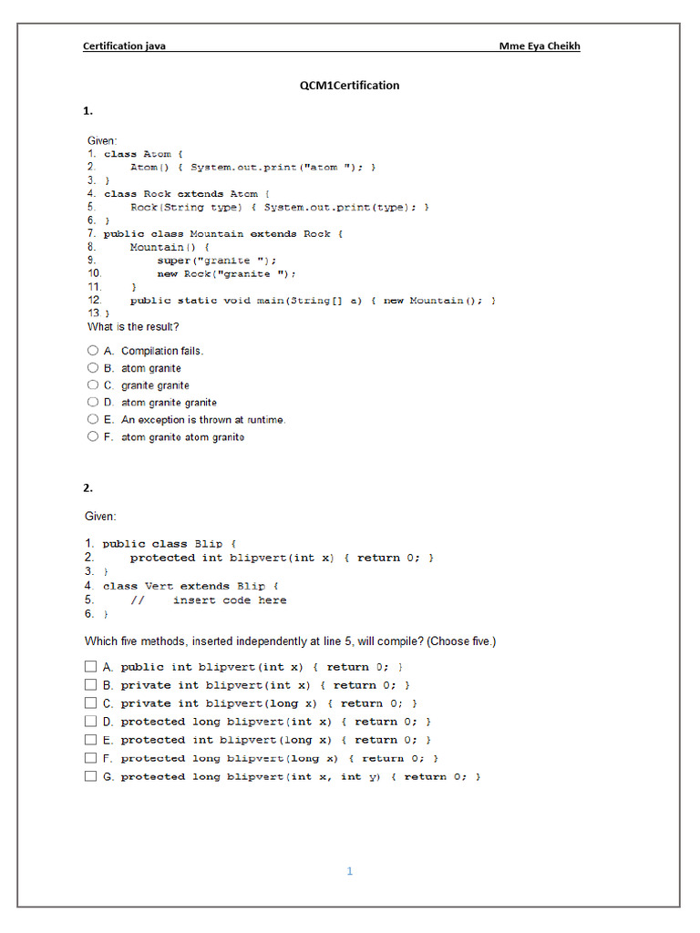 QCM1 Certification | PDF