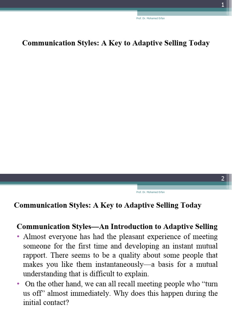 CH. 4 Sales Mgmt. - Week FIVE - Communication Styles A Key To Adaptive ...