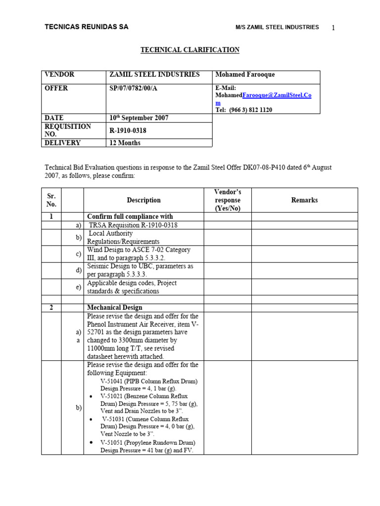 Technical Clarification-Zamil Steel-1910-0318 Offer | PDF | Building ...