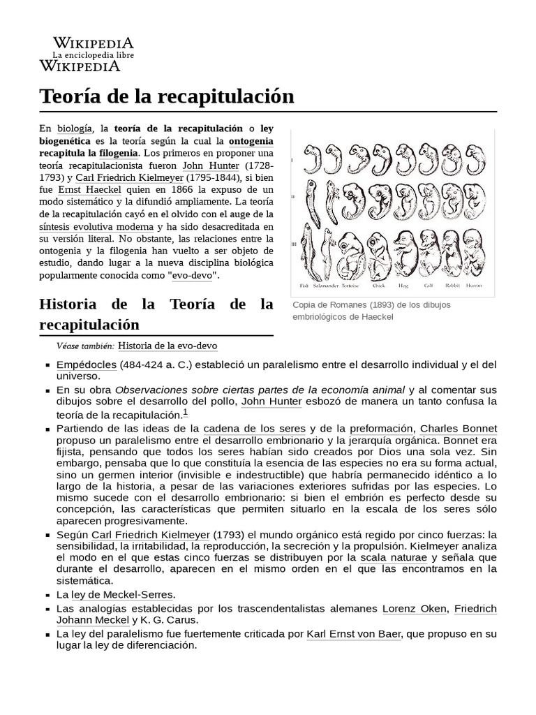 Teoría de la Recapitulación en Biología | PDF