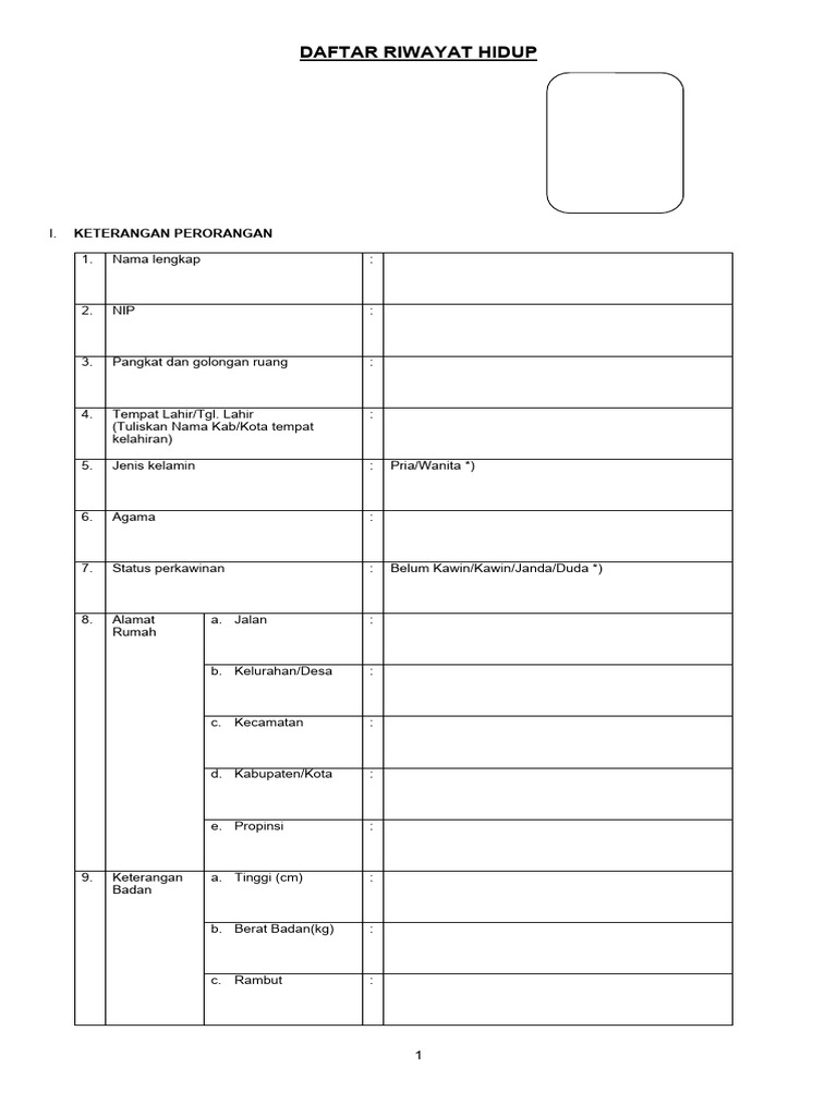 Salinan Dari FORMULIR DAFTAR RIWAYAT HIDUP PNS | PDF