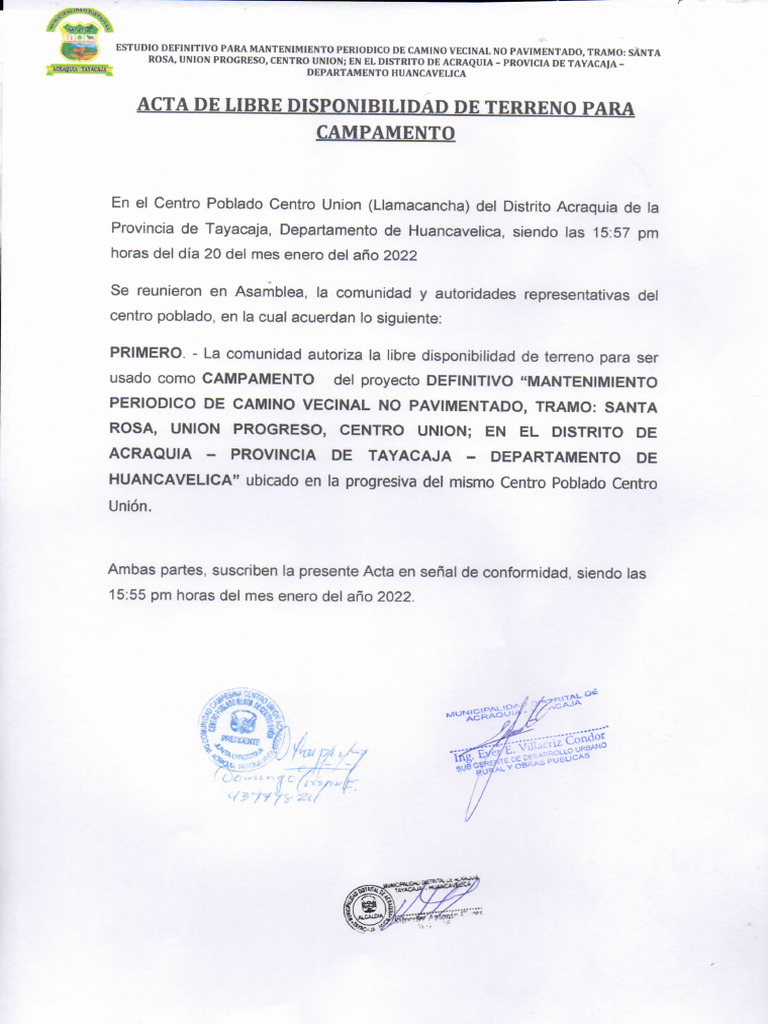 Acta de Libre Disponibilidad 071 | PDF