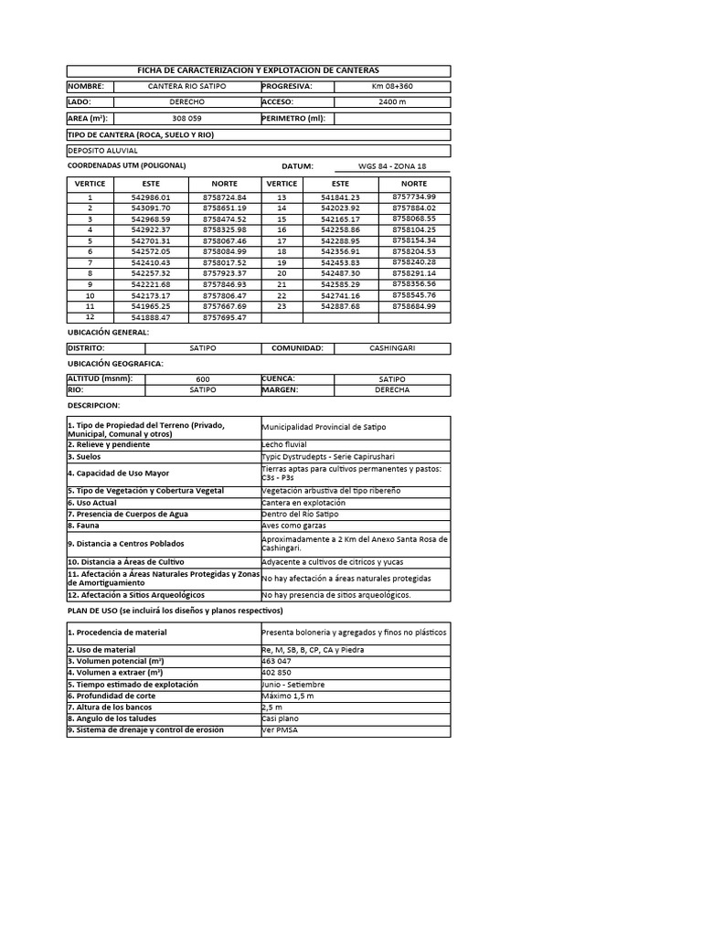 Ficha Cantera 1 | PDF | Río | Cantera