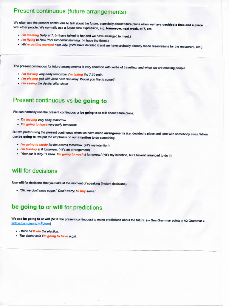 Present continuous (future arrangements) | PDF