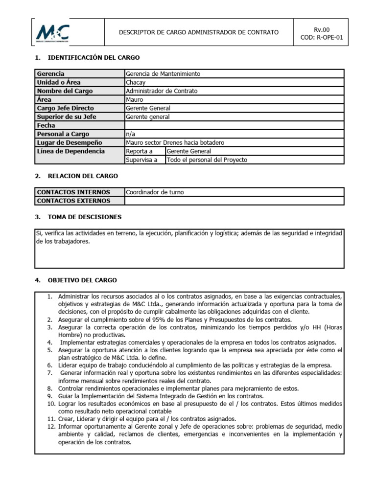 Descriptor de Cargo Admistrador | PDF | Business