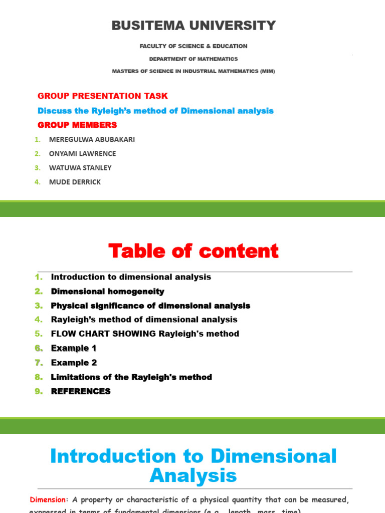 Presentation On Rayleighs Method of Dimensional Analysis | PDF ...