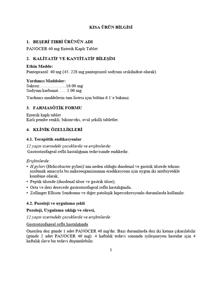 Panocer 40 MG 28 Enterik Tablet | PDF