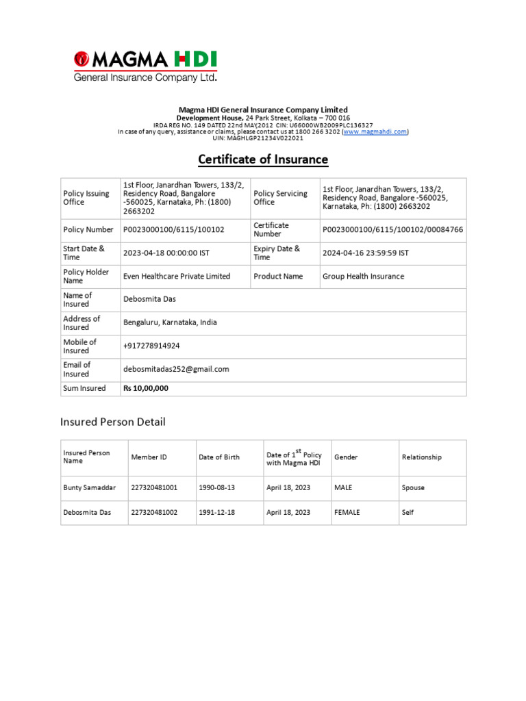 OPD - Certificate of Health Insurance | PDF | Insurance | Physical ...