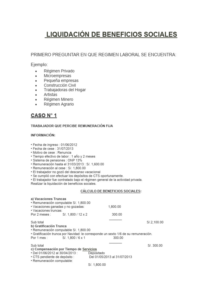 LIQUIDACIÓN DE BENEFICIOS SOCIALES | PDF | Salario | Derecho laboral