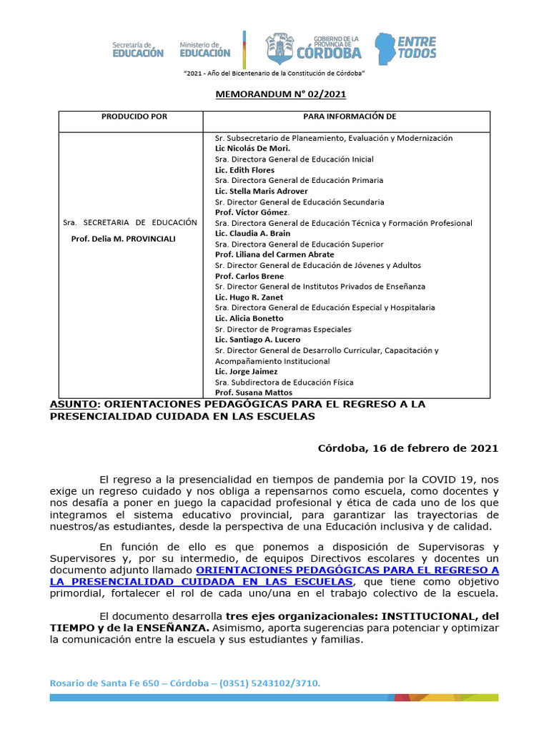 Memo 2-Se-Cba-2021 | PDF | Enseñando | Educación de la primera infancia