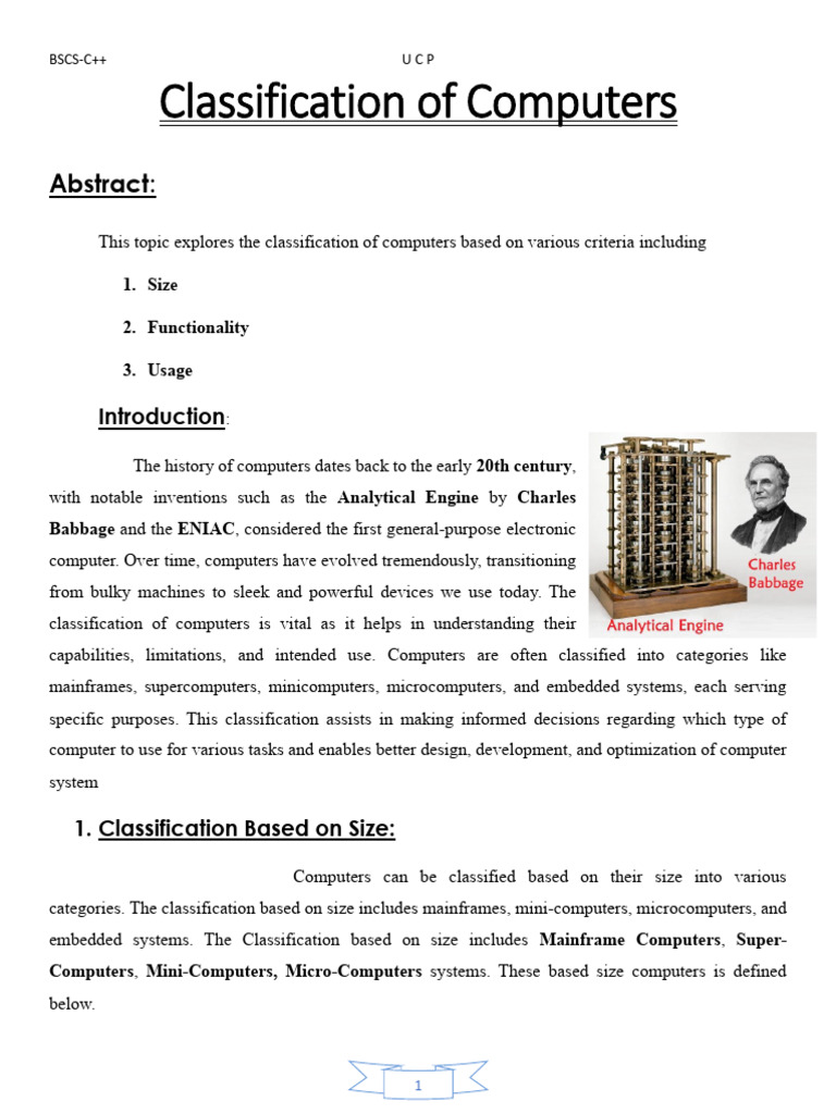 Classification Of Computers Pdf Embedded System Mainframe Computer
