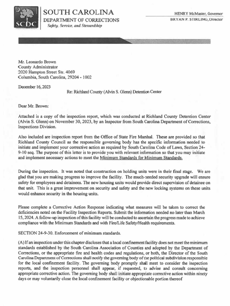 Alvin S. Glenn Detention Center Inspection Report | PDF