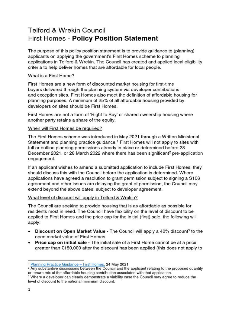 First Homes Policy Position Statement | PDF | Real Estate Appraisal ...