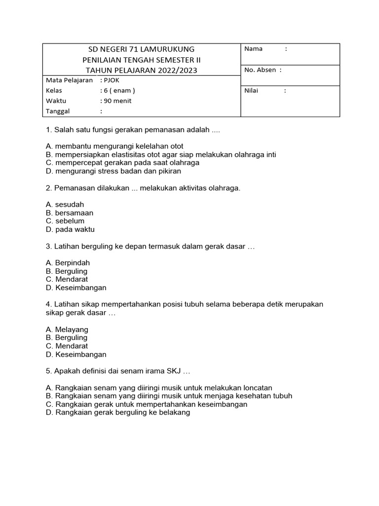 Soal Pat Pjok Kelas 6 Semester 2 | PDF