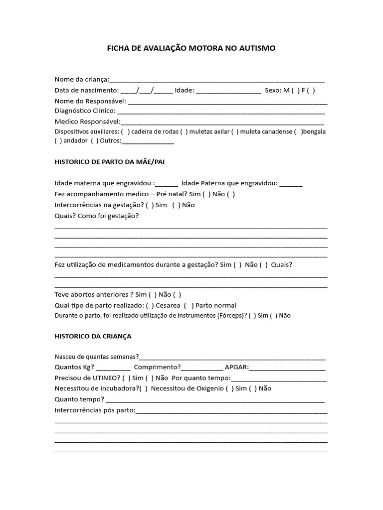 Ficha de Avaliação Motora para Autistas | PDF | Autoajuda