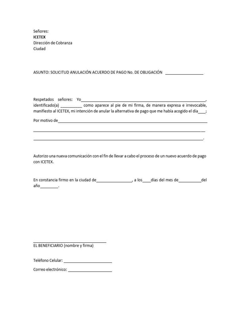 Modelo Carta de Anulación | PDF | Finanzas y dinero