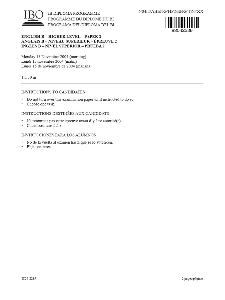 English B Paper 2 HL | PDF