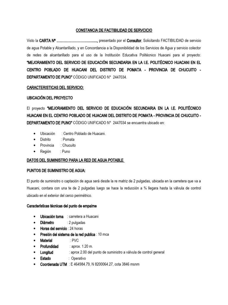 Constancia de Factibilidad de Servcicio | PDF | Hidrología | Agua