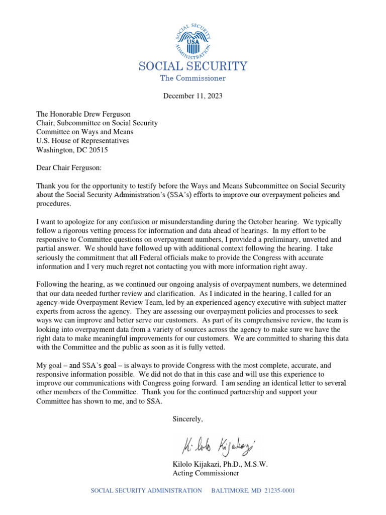 SSA Apology Letter - Unredacted | PDF | Social Security Administration
