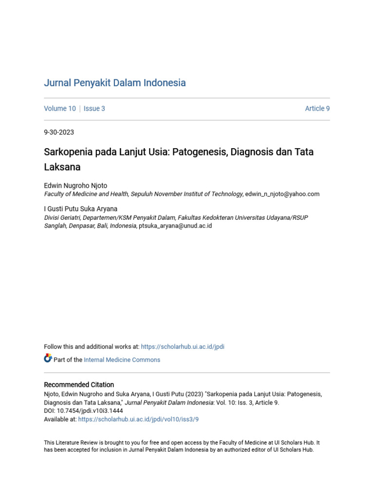 Sarkopenia Pada Lanjut Usia - Patogenesis Diagnosis Dan Tata Laks | PDF