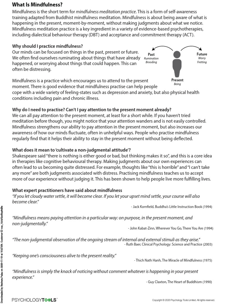 PsychTools - What Is Mindfulness - Client Version | PDF | Mindfulness | Psychotherapy