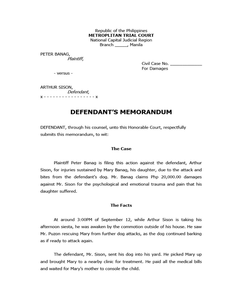 TRIAL MEMO Peter Banag | PDF | Negligence | Damages