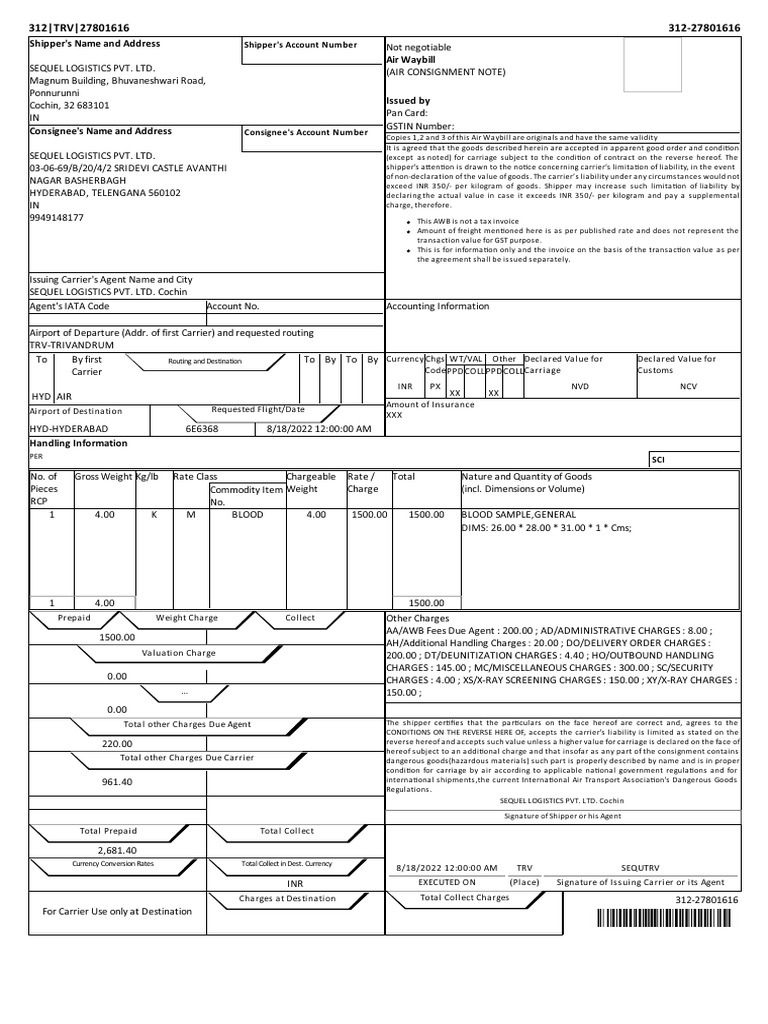 Shipper's Name and Address Air Waybill | PDF | Business | Economies