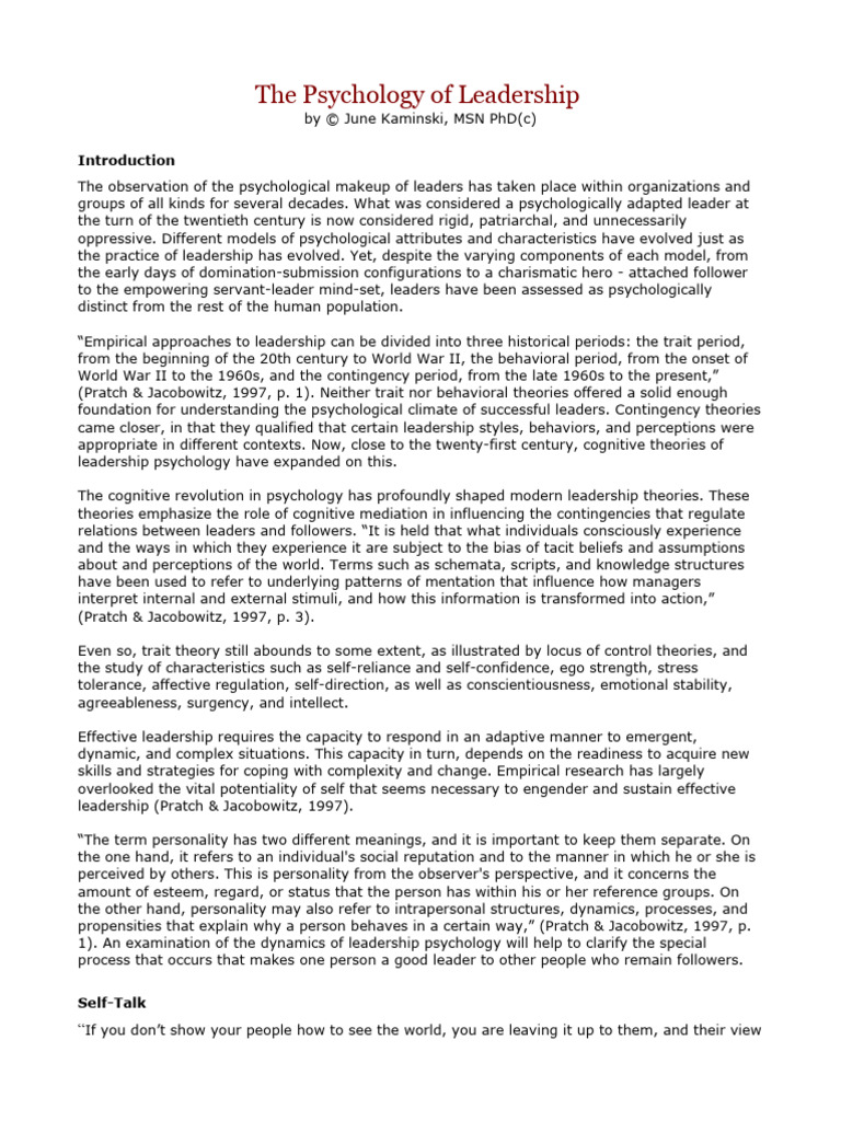 The Psychology of Leadership | PDF | Leadership | Mind