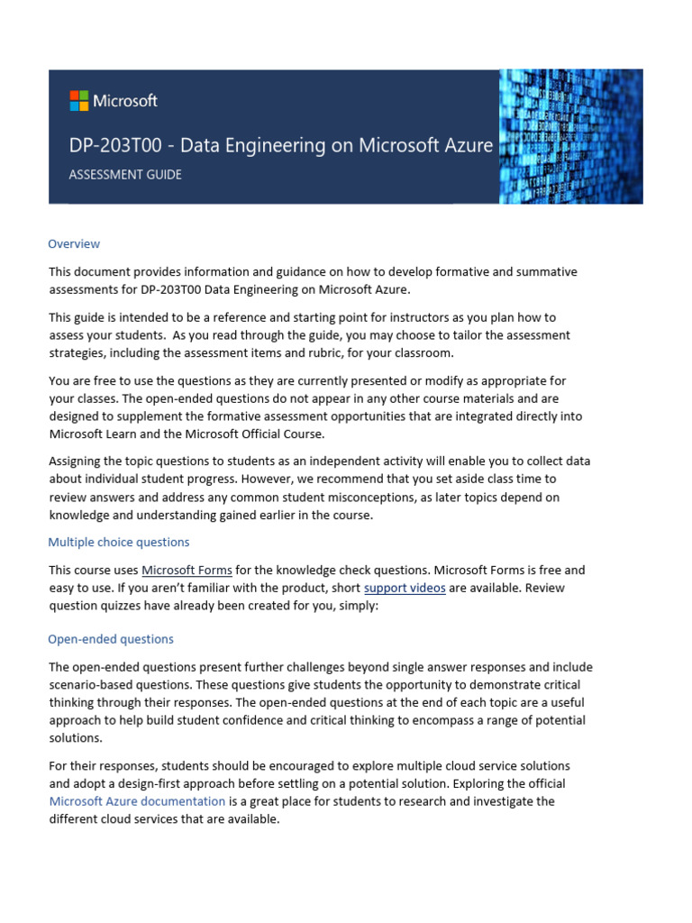 DP 203T00A ENU AssessmentGuide | PDF | Apache Spark | Microsoft Azure