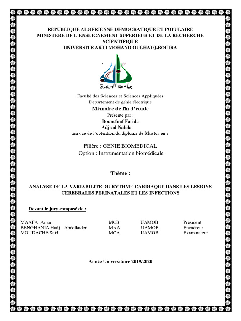 Mémoire Master II Corrigé (2020) | PDF | Électrocardiographie | Anatomie humaine