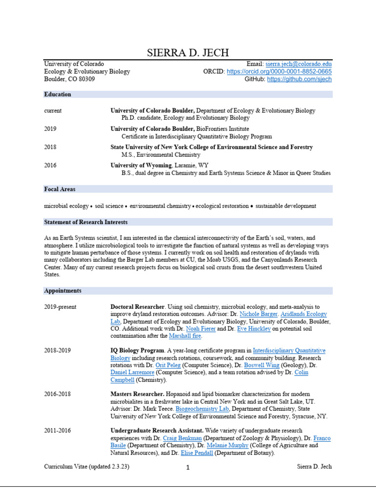 Jech CV 12 | PDF | Ecology | Earth Sciences