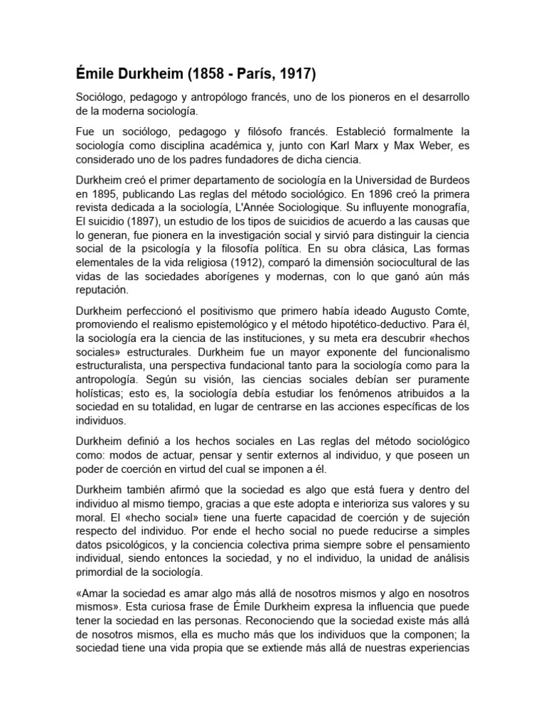 Biografias (Sociologia) | PDF | Emile Durkheim | Karl Marx