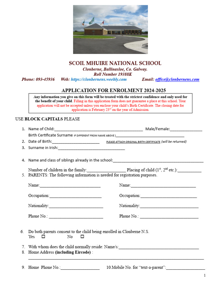 School Enrollment Form 2024-2025 | PDF | Teachers | Schools