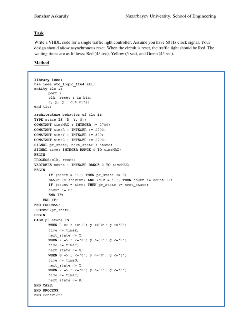 VHDL Code For A Single Traffic Light Con | PDF | Teaching Methods ...