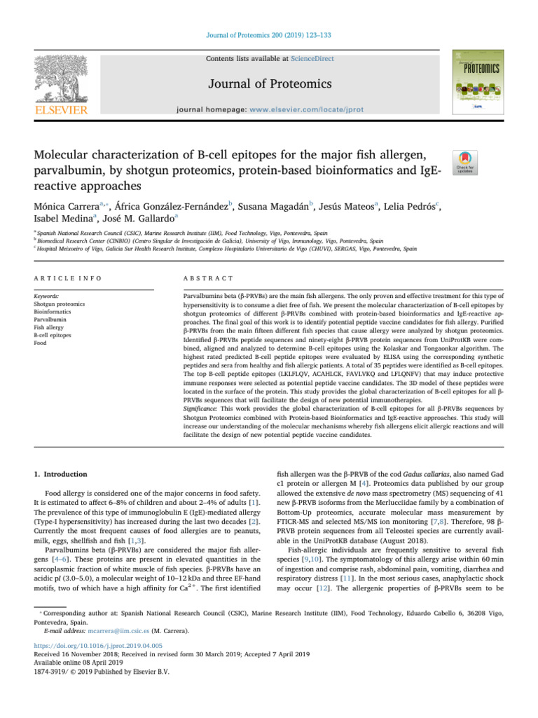 Molecular Characterization of B-Cell Epitopes For The Major Fish ...