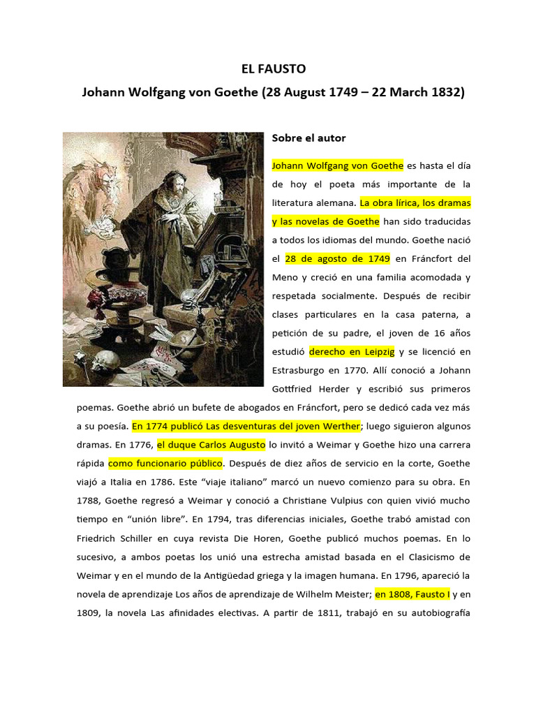 ANALISIS DEL FAUSTO (1) Subrayado | PDF | Johann Wolfgang von Goethe ...